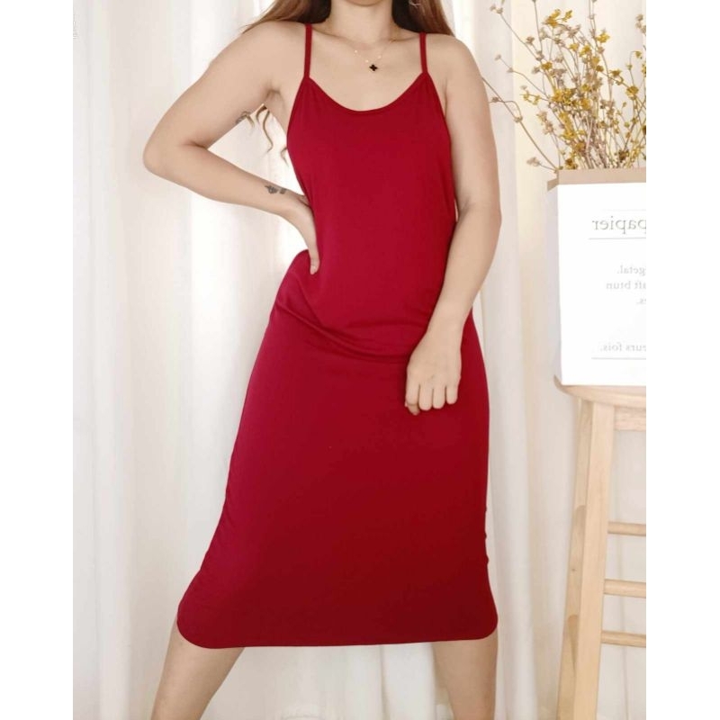 Ladies Sando Dress Pambahay Plain Minie Cotton Spandex | Shopee Philippines