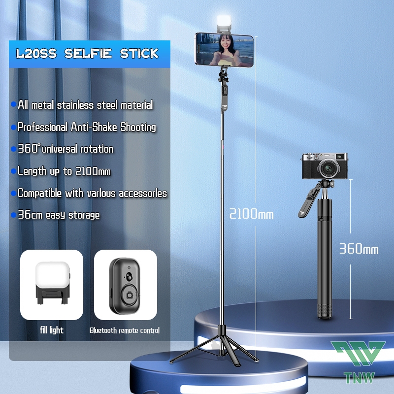 TNW L20 Selfie Stick Ultra Long 2.1M Tripod with Bluetooth Remote 360 ...