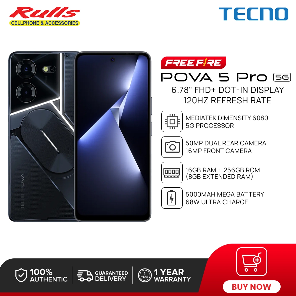 Tecno Pova 5 Pro 5G Smartphone | 16GB RAM (8GB Extended) + 256GB ROM | MTK Dimensity 6080 5G ...