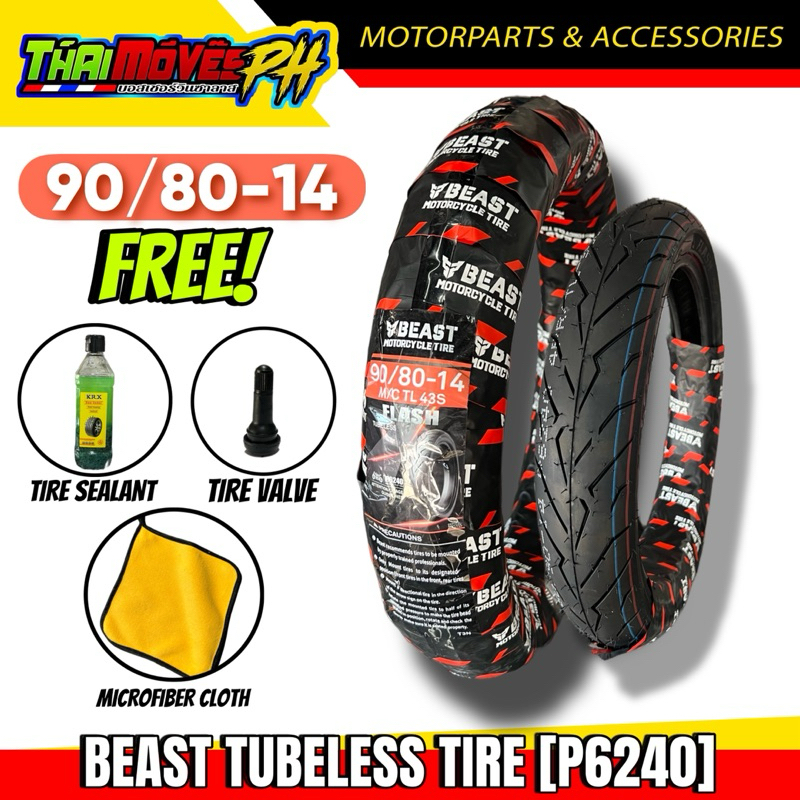 BEAST TIRE [ 90/80-14 ] BEAST FLASH TUBELESS TIRE WITH FREE TIRE ...