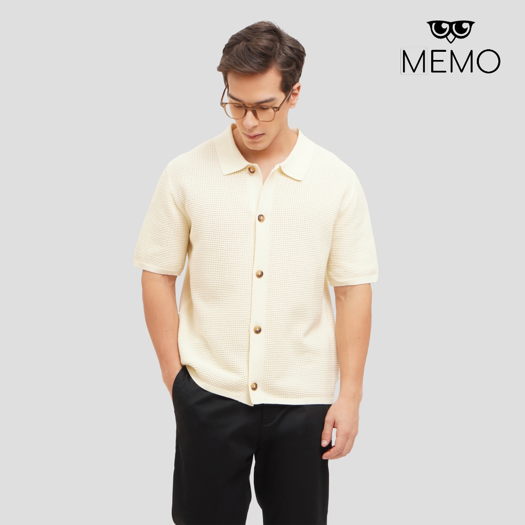 Memo Textured Flat Knit Shirt For Men (Natural Cream) | Shopee Philippines