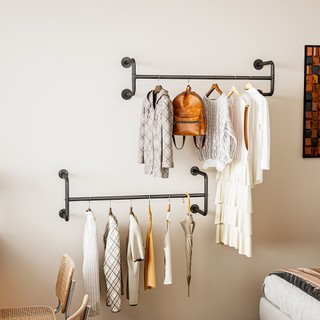 ATTICLIVING - Wall Mounted Clothes Hanging Organizer Rack Black Hanger ...