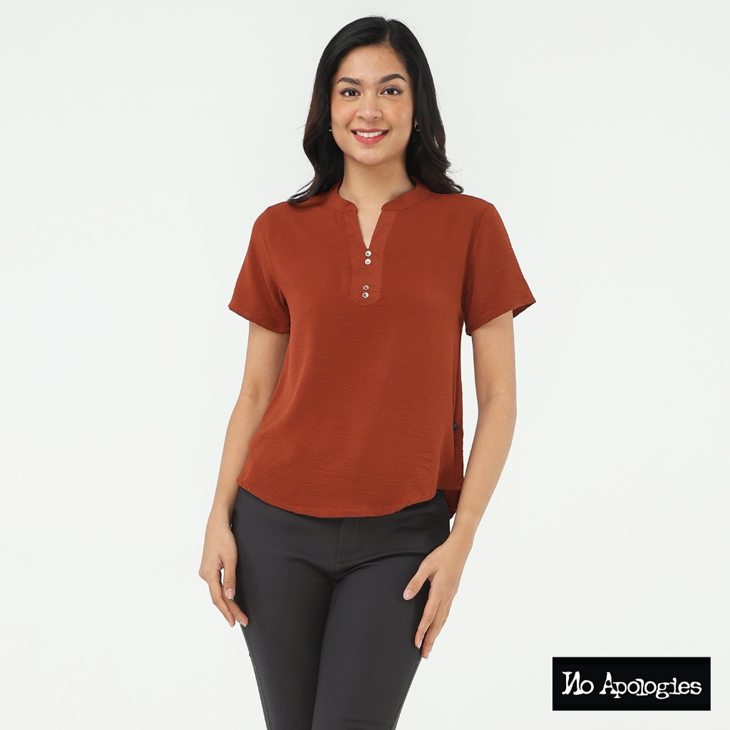 No Apologies Woven Plain Linen Wrinkle Short Sleeve Blouse NST04-0535 ...