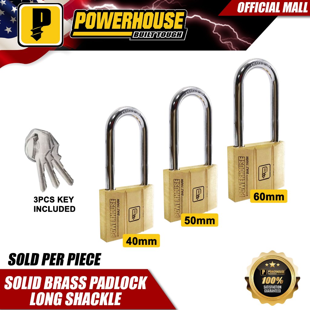 Powerhouse Solid Brass Padlock LONG Shackle 40MM - 60MM Anti-Theft ...