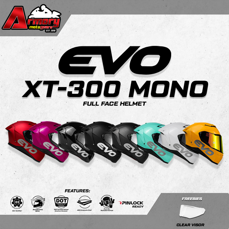 EVO XT-300 MONO COLOR (DUAL VISOR) FULL FACE HELMET FREE CLEAR LENS ...