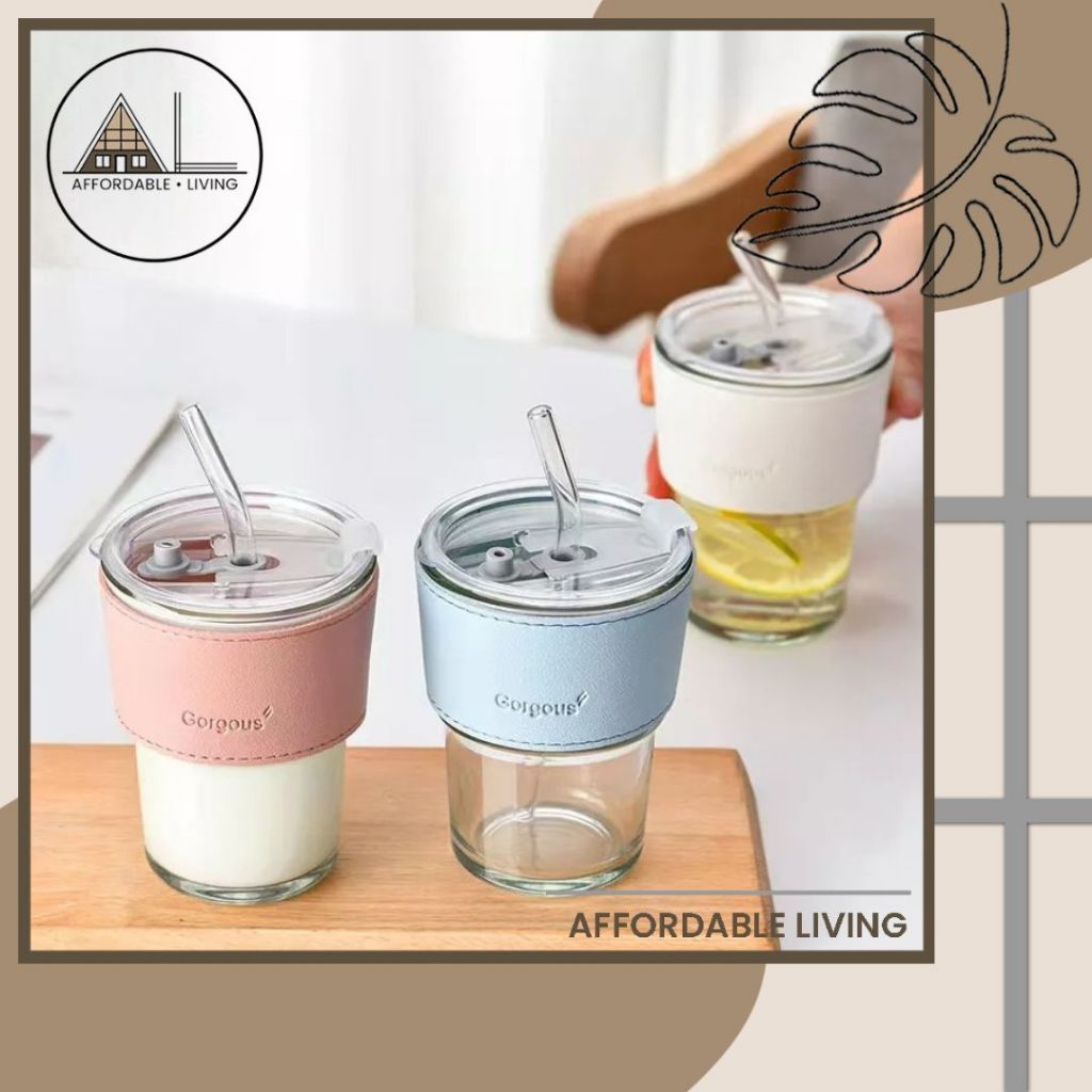 Affordable Living / Glass cup with straw Coffee cup tumbler anti ...