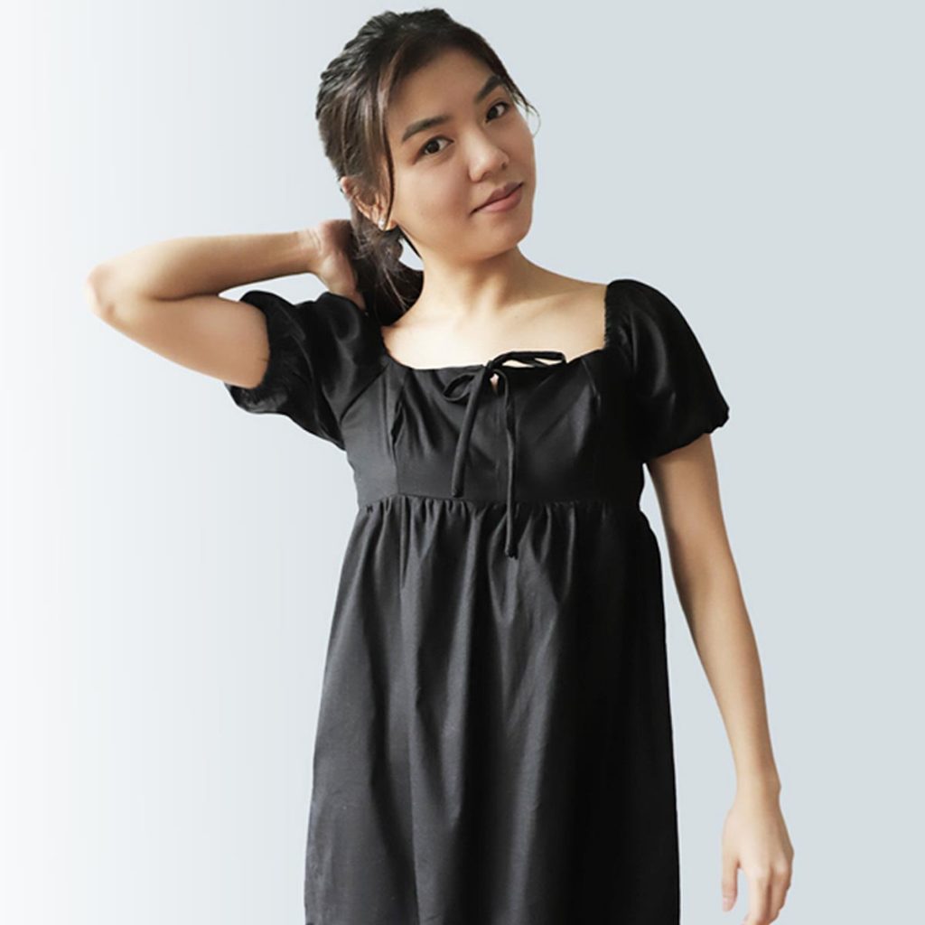 Hey Riley Anya Simple Chic with Front Ribbon Tie Puff Sleeved Baby Doll ...