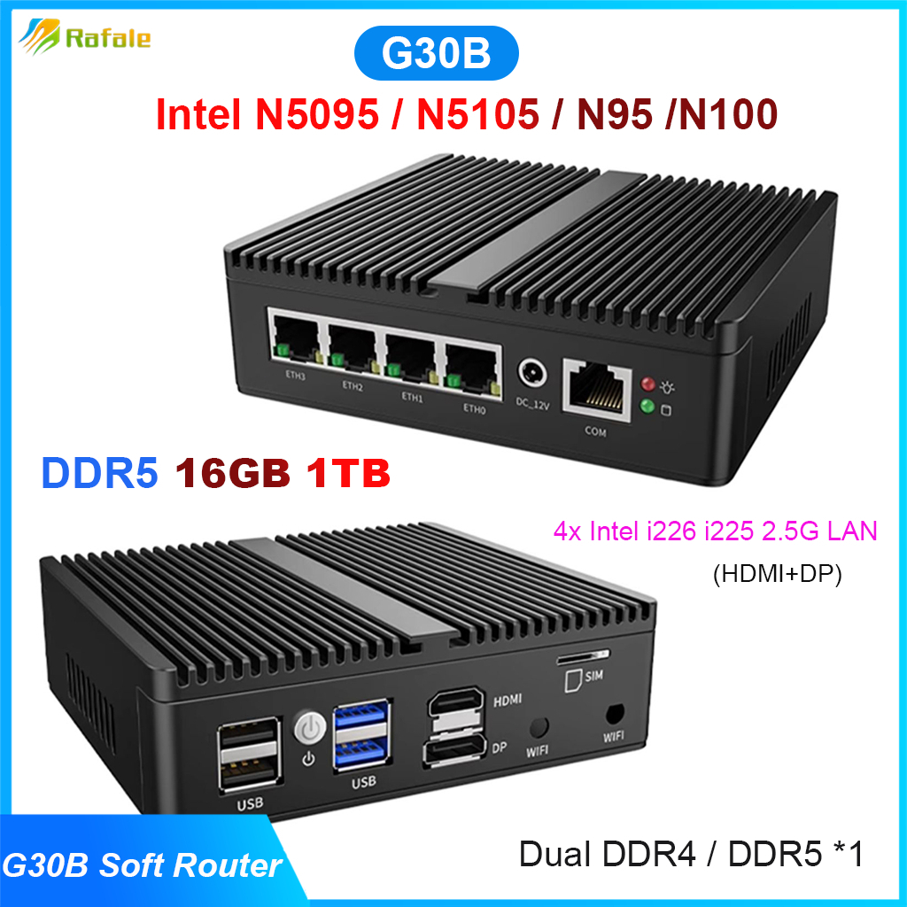 G30B 11th Gen N5105 Soft Router 4 Intel i225 2.5G LAN pfSense 2xDDR4 ...