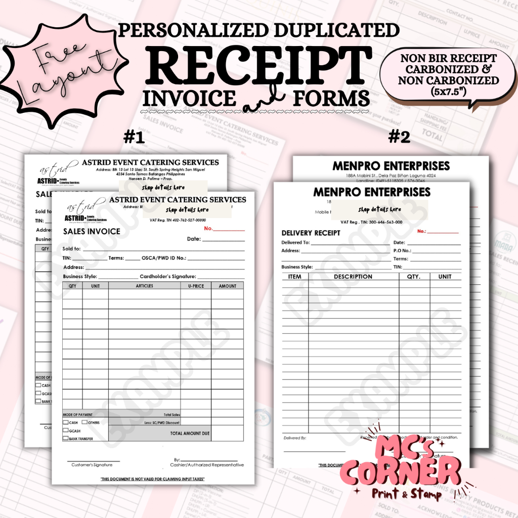 PERSONALIZED DUPLICATE RECEIPT | CARBONIZED RECEIPT | NON CARBONIZED ...