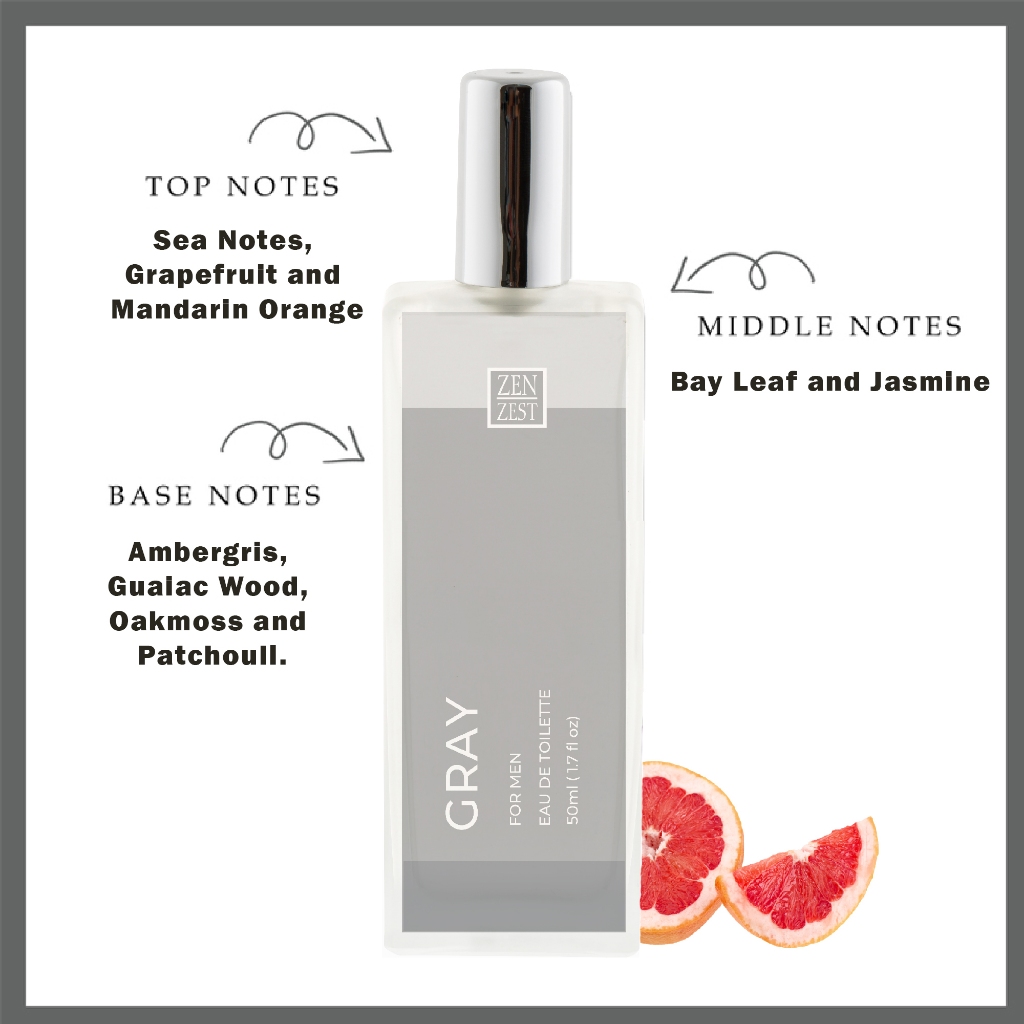 GRAY 50ml Long lasting Woody Aquatic Fragrance Zen Zest Oil Based Eau ...