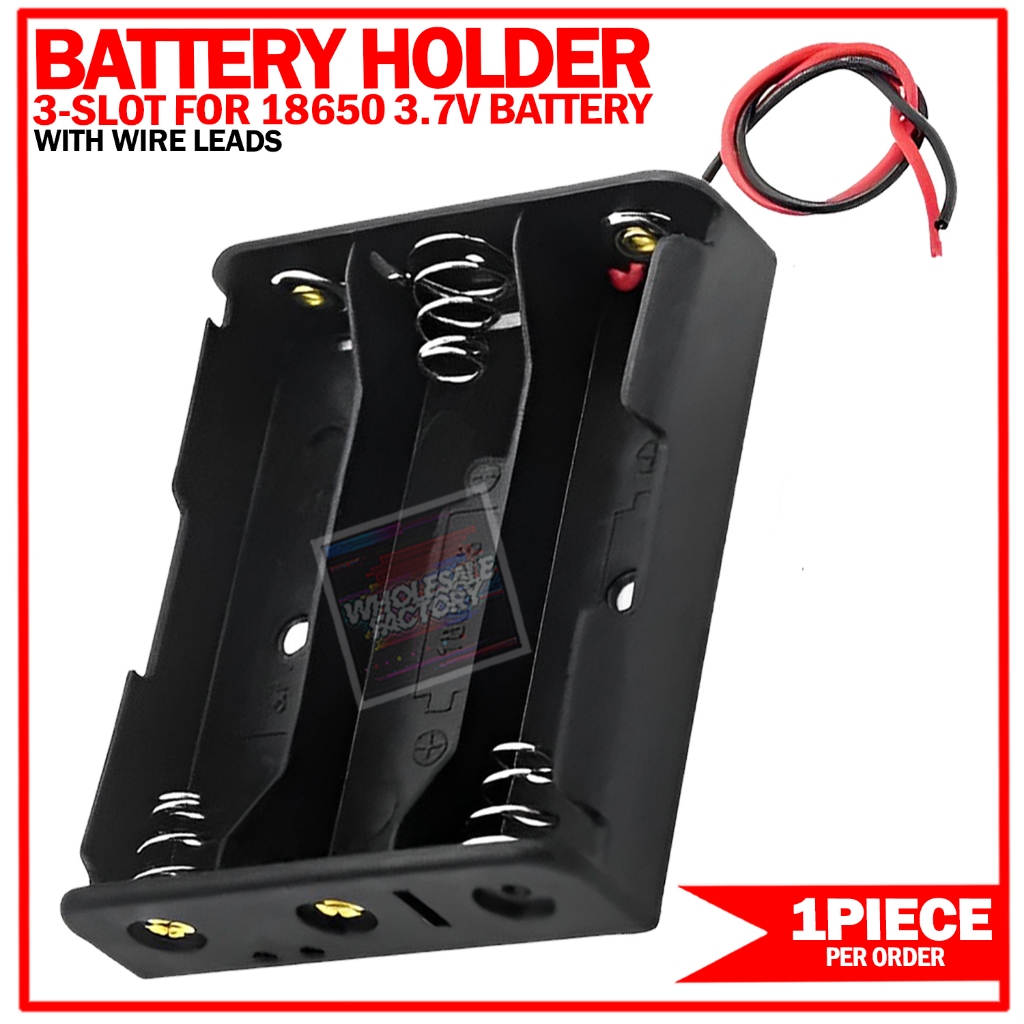 3-Slots 3.7V 18650 Pointed Tip Batteries Battery Holder Case With Wire ...