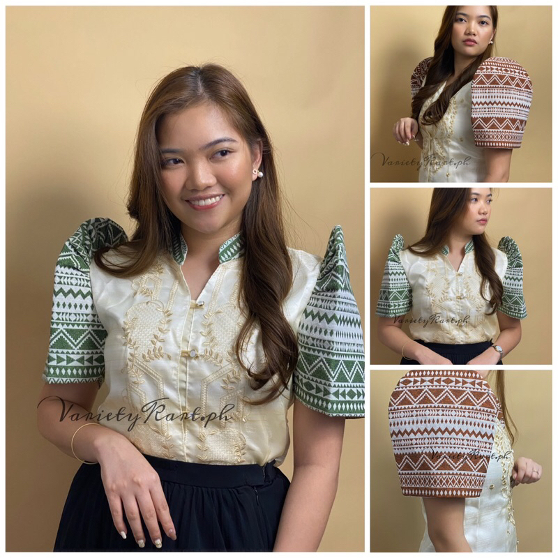 Rustic Brown / Green Ethnic Filipiniana Ladies Barong Top Assorted ...