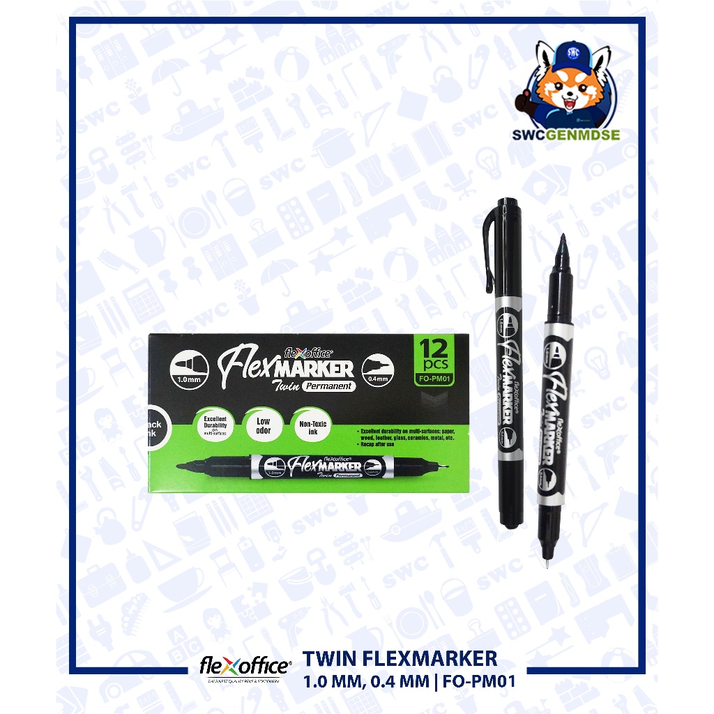 FlexOffice Twin Permanent Marker | Dual Nib FlexMarker | FO-PM01 | FO ...