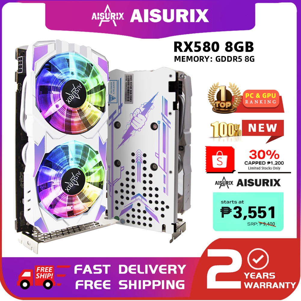 AISURIX RX580 8GB RGB Graphics Card Lighting GDDR5 AMD Radeon Computer ...