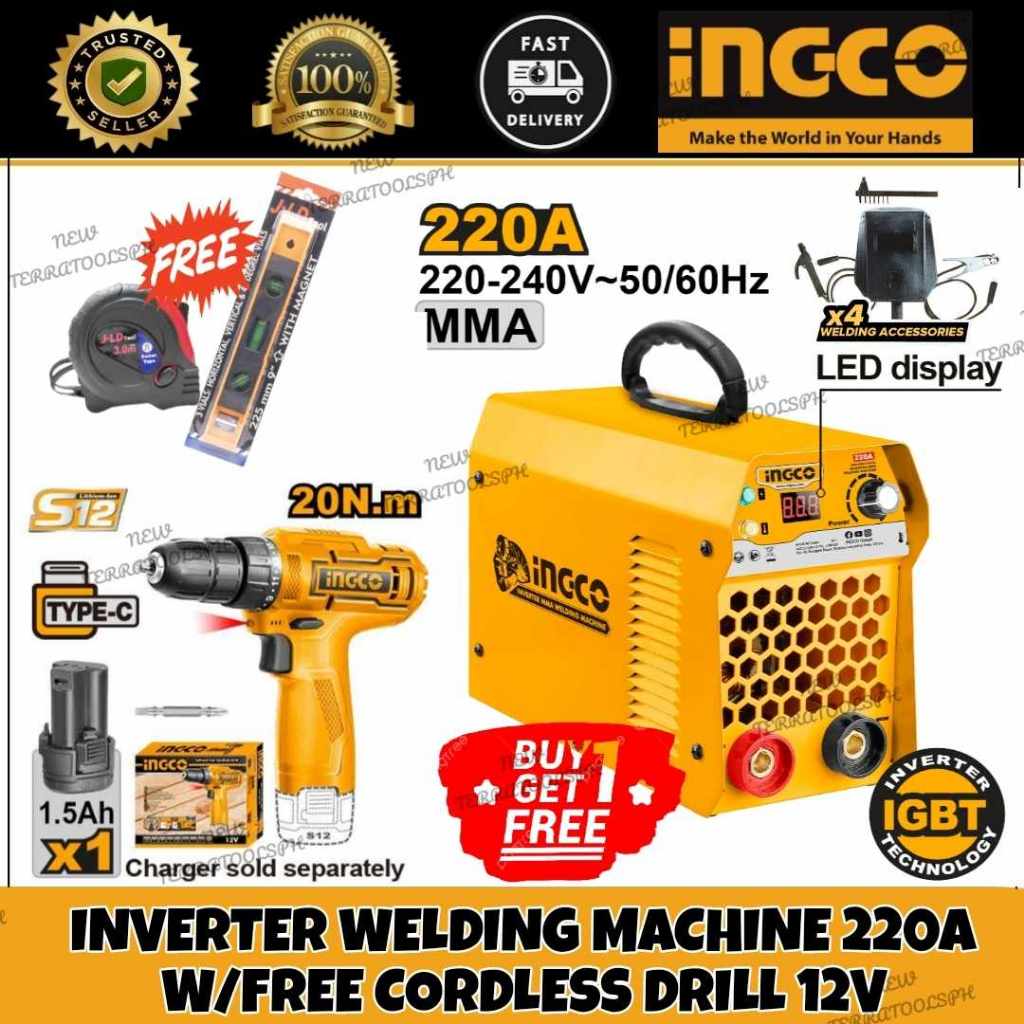 INGCO PROMO 220A Welding Machine w/FREE INGCO Cordless Drill 12v - JLD ...