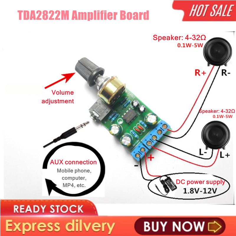 Dc 1.8-12V Tda2822M 2.0 Dual Channel Stereo Mini Aux Audio Amplifier Board Module | Shopee ...
