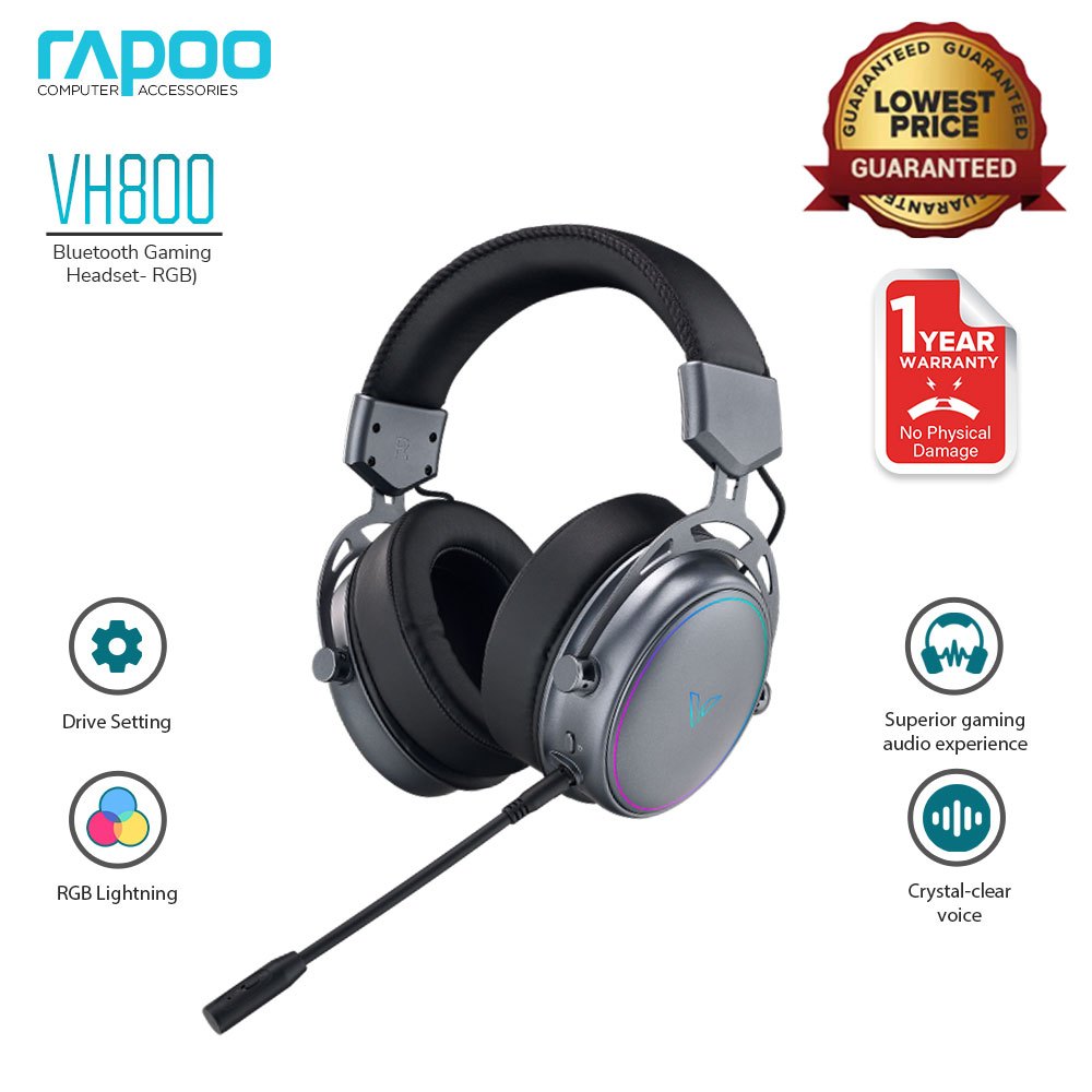 Rapoo VH800 Dual-Mode Wireless RGB Gaming Headset Noise Reduction Microphone With Detachable ...