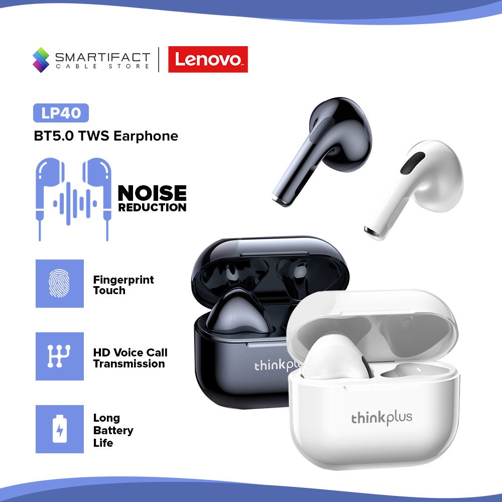 Lenovo Thinkplus LP40 Wireless Earbuds BT5.0 Mini TWS Bluetooth Earphones With Microphone Light ...