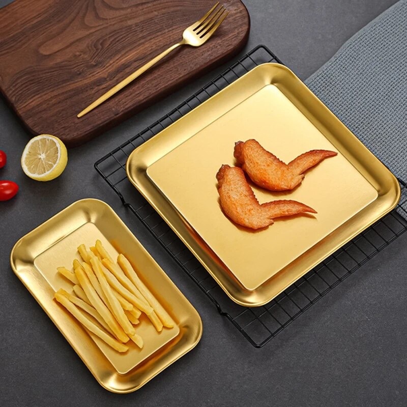 Stainless Steel Food Storage Shallow Trays BBQ Sushi Flat Dish Bread ...