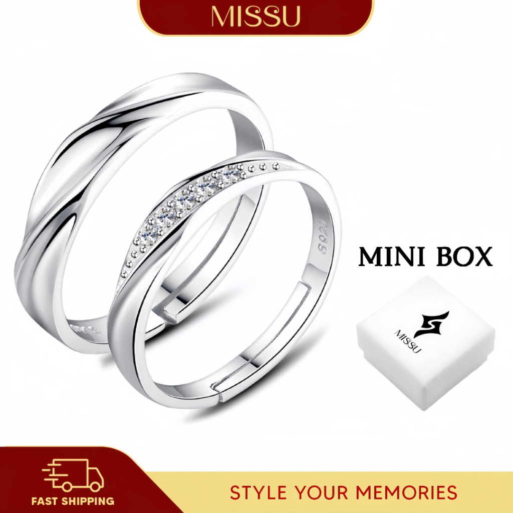 Missu 2pcs 925 Silver Couple Ring Cubic Zircon Diamond Couple Wedding ...
