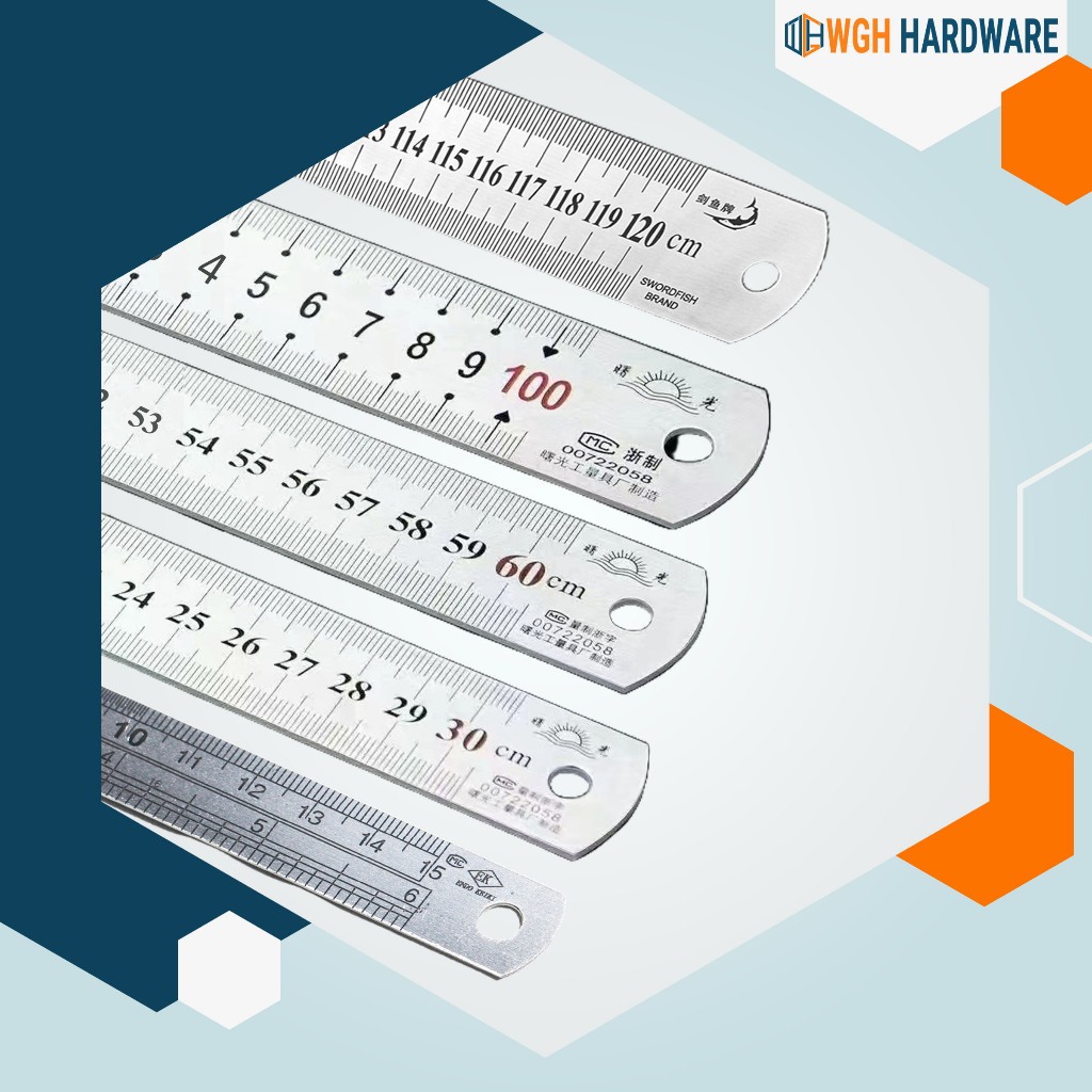 WGH 1pc Stainless Ruler 15cm 30cm 60cm 100cm 120cm English & Metric ...