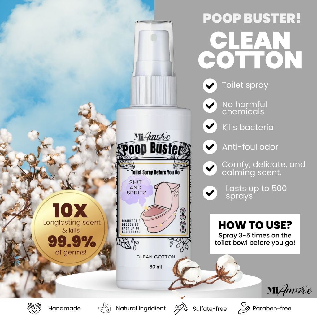 CLEAN COTTON Poop Buster! Toilet Spray, Odor Eliminator, POOP spray ...