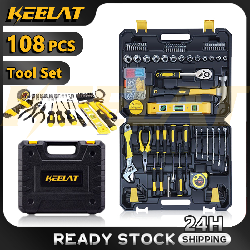 KEELAT 108 Pcs Toolbox Set Home Tool Kit For DIY and Quick Repairs Home Basic Tool Box Set Tools ...