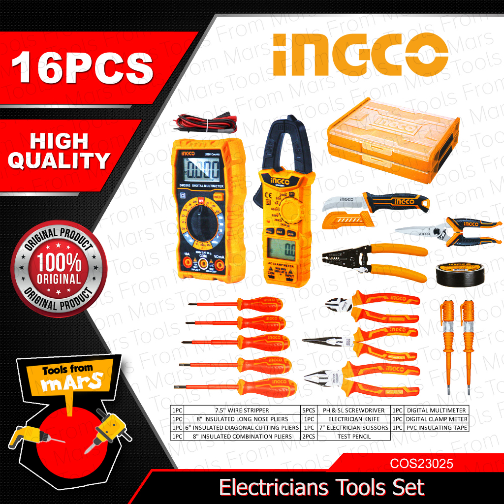 Ingco Digital Multi Meter Clamp with Electricians Tools Set Screwdriver ...