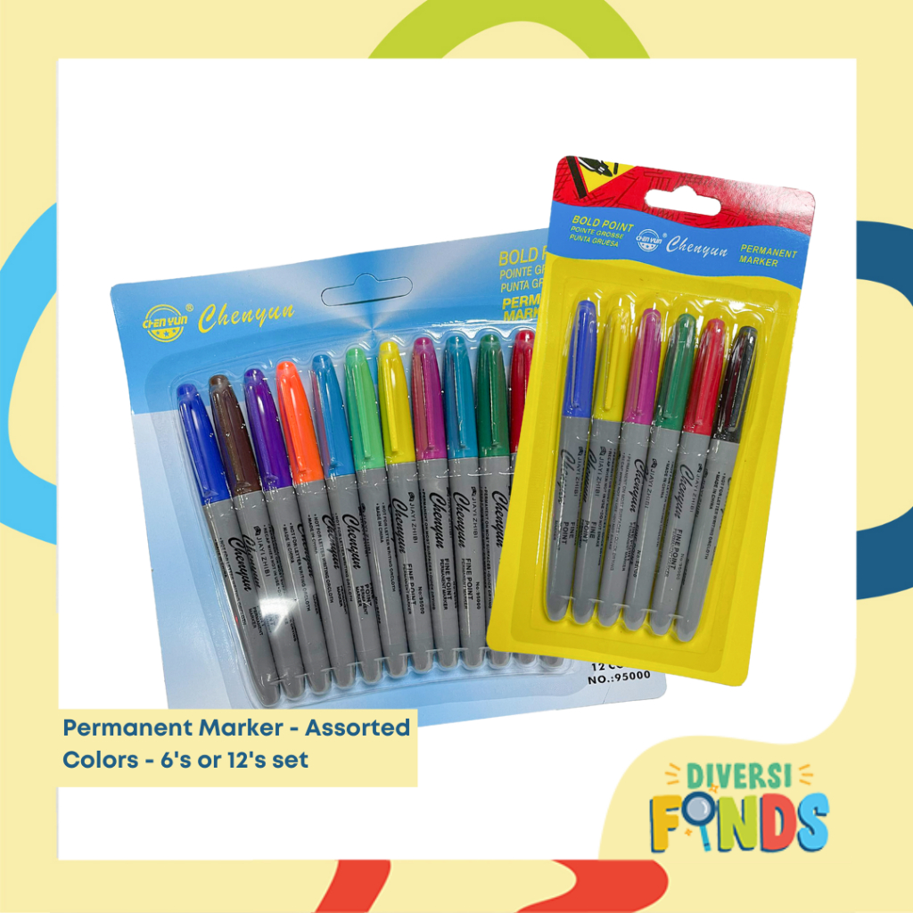 1 Set Permanent Marker Assorted Colors - Set of 6's or 12's | Shopee ...