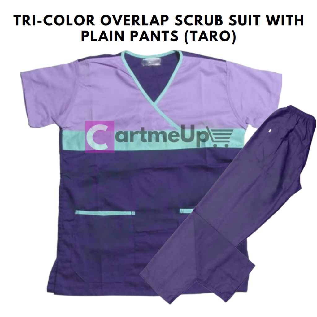 (CART-Z) Tri-Color Overlap Scrub Suit with Plain Pants (Taro) [LCR ...