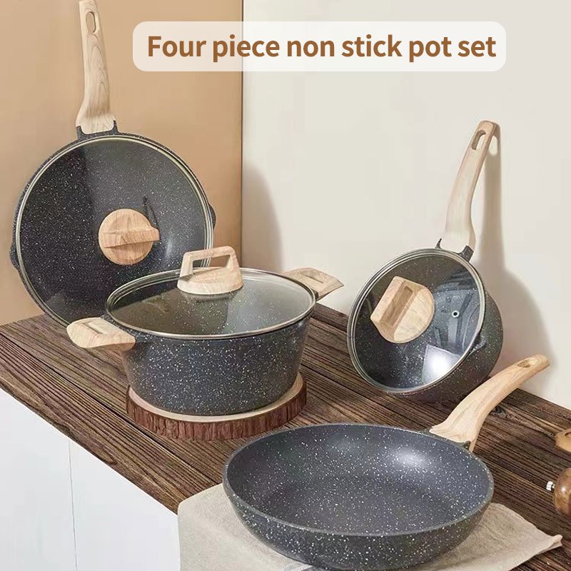 4Pcs Non stick Pan Cookware Set Wok Milk Pan Frying Pan with Lid ...