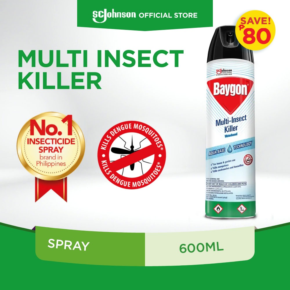 Baygon Multi Insect Killer Water-Based - 600 ml | Shopee Philippines
