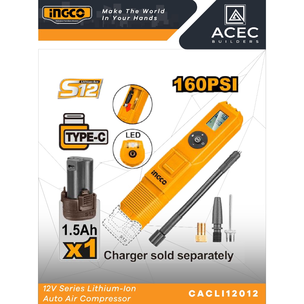 INGCO Super Select S12V Series Lithium-Ion Auto Air Compressor ...