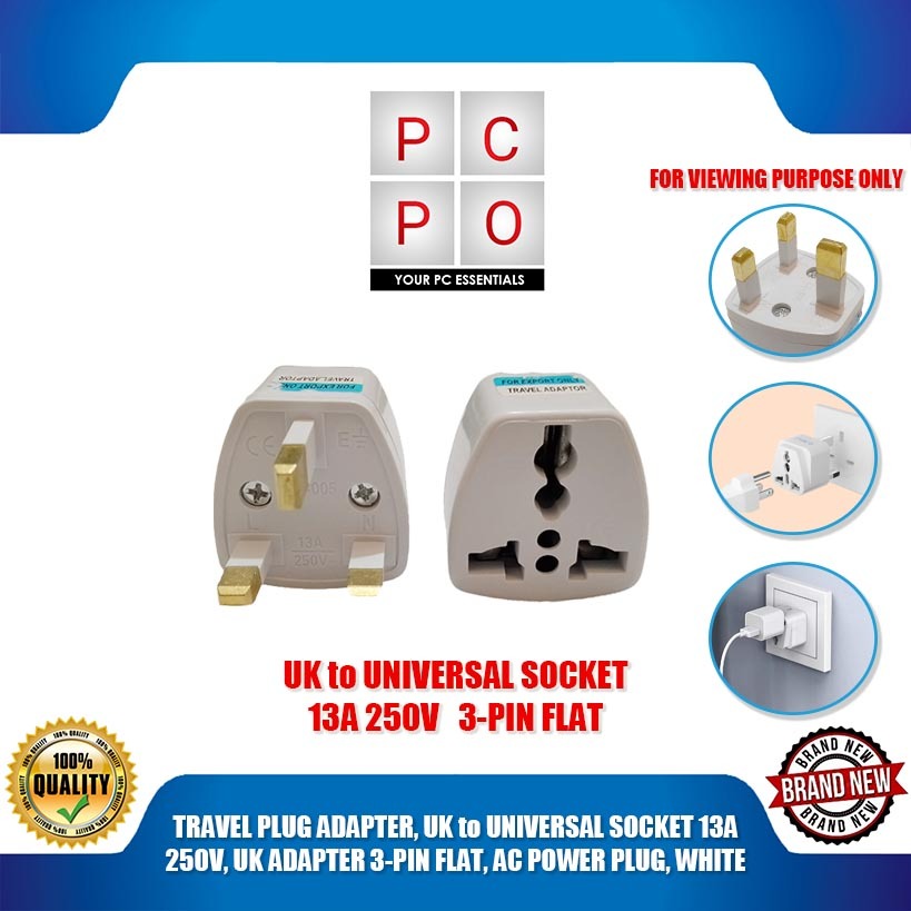 PC PO TRAVEL PLUG ADAPTER, UK to UNIVERSAL SOCKET 13A 250V, UK ADAPTER ...