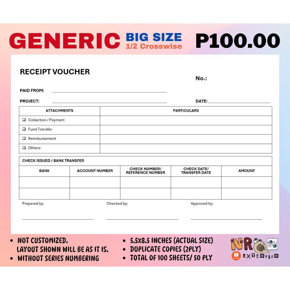 RECEIPT VOUCHER Carbonized GENERIC ONLY | Shopee Philippines