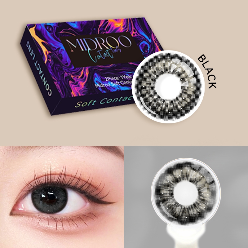 Midroo 1Pair Fog Mountain Soft Black Eye Contact Lens Grade 0.00 with ...