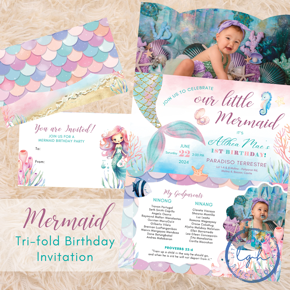 [ANY THEME] TRI-FOLD BIRTHDAY/CHRISTENING INVITATION CARD (ex: Mermaid ...