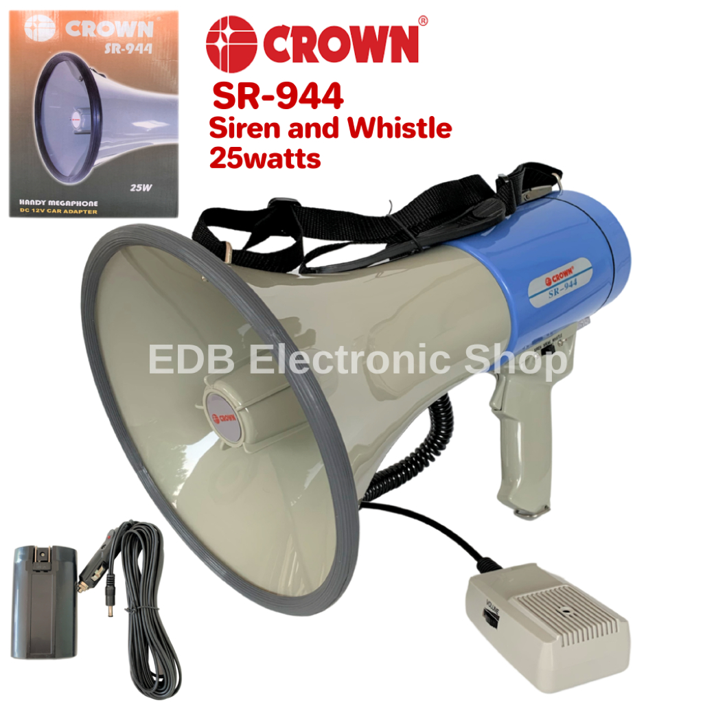 Crown SR-944 Megaphone with Siren and Whistle + Rechargeable Battery ...