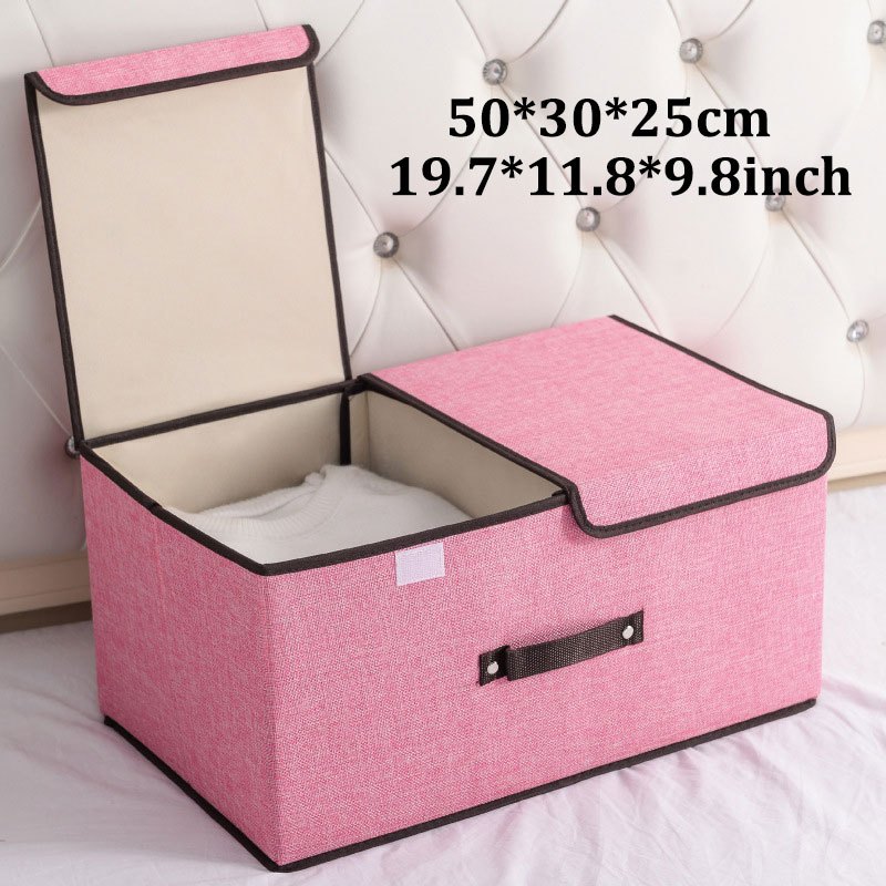 Double With Cover Clothes Storage Box Fabric Foldable Cloth Wardrobe ...