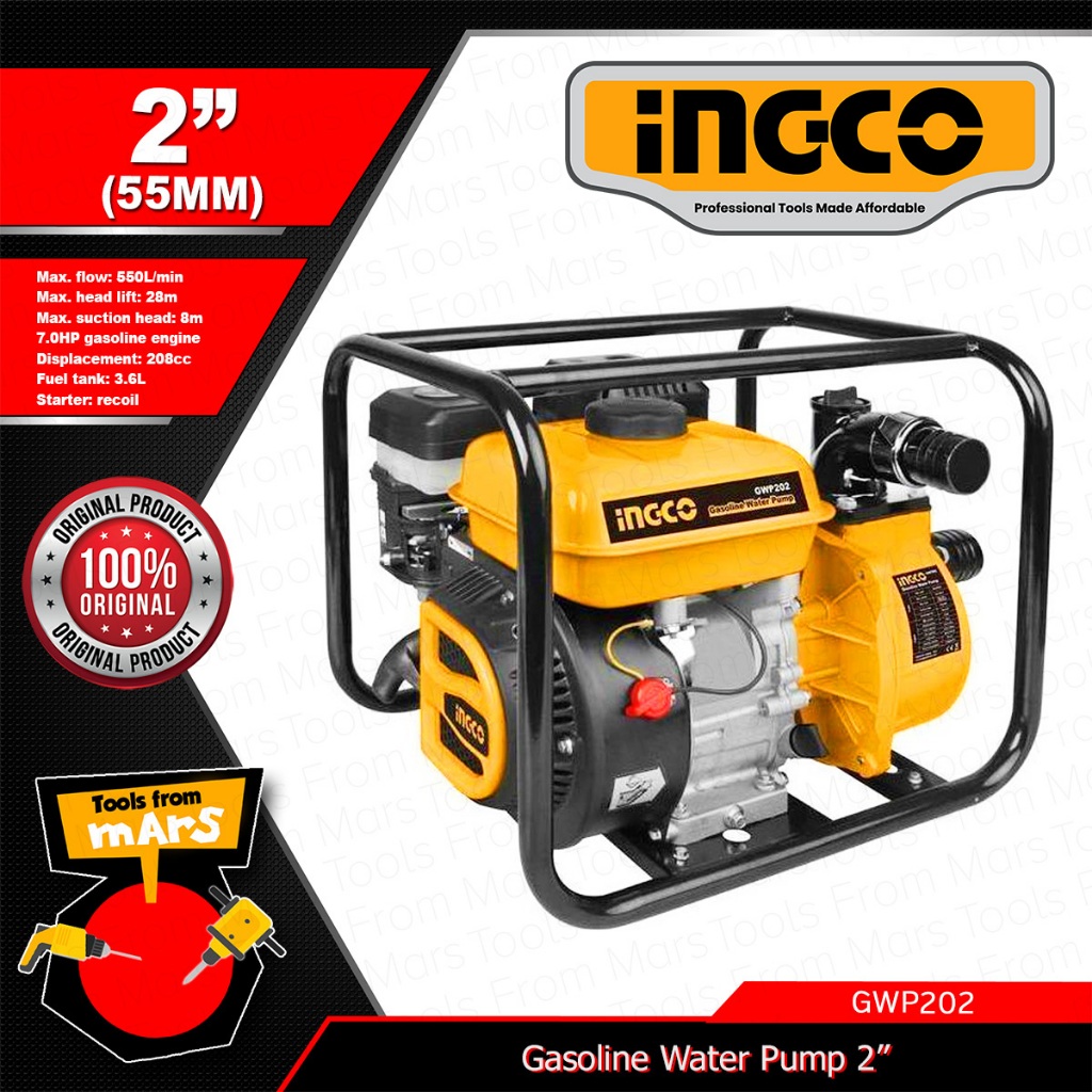 Ingco Gasoline Water Pump 2" 7HP Gasoline Engine Portable Transfer ...