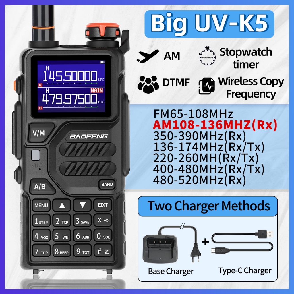 Baofeng UV-K5 Pro 12W Walkie Talkie Air Band Wireless Copy Frequency ...