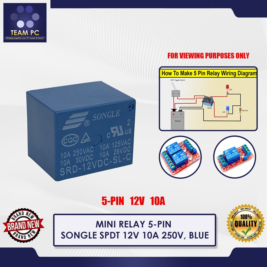 MINI RELAY 5-PIN SONGLE SPDT 12V 10A 250V, BLUE | Shopee Philippines