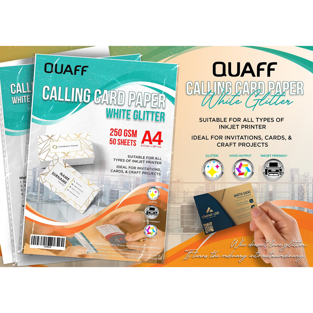 QUAFF Double Sided Glitter Calling Card Paper A4 Size 250gsm (50sheets ...