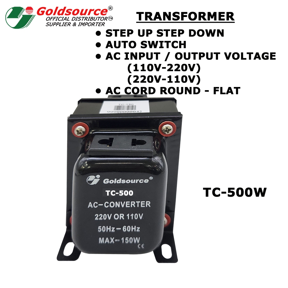 GOLDSOURCE TRANSFORMER STEP UP/DOWN WITH FUSE WITH UNIVERSAL OUTLET 220VAC TO 110VAC OR 110VAC ...