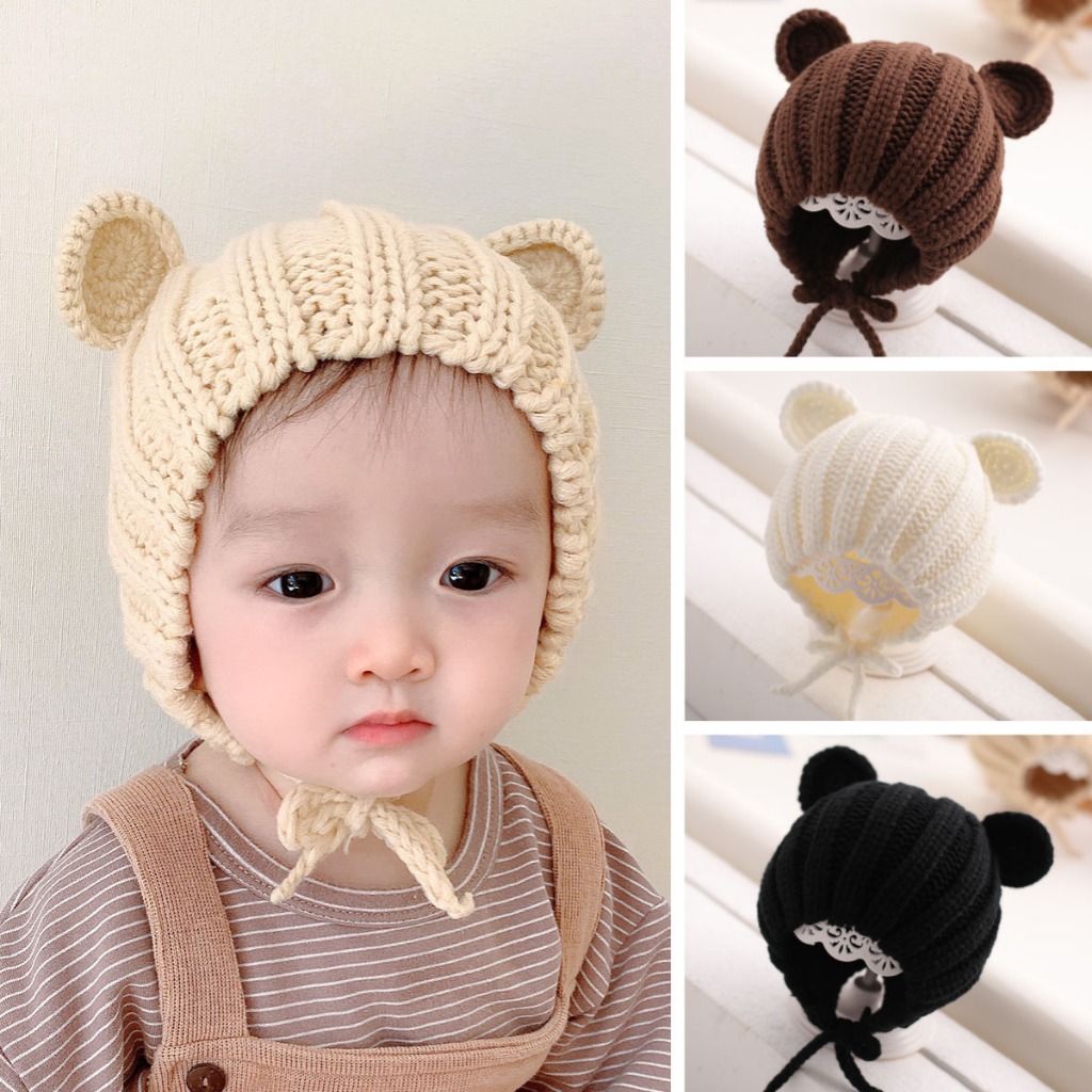 Baby Hat Bear Ear Bonnet Knitted Cap Babies Bonnet Cap for Kids Girls ...