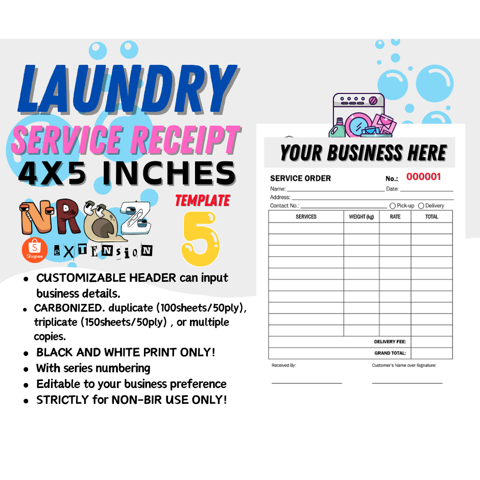 customized LAUNDRY BUSINESS FORMS AND RECEIPT carbonized DUPLICATE ONLY ...