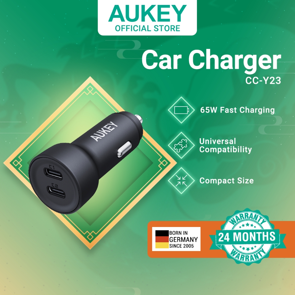 AUKEY CC-Y23 Enduro Dual 65W Dual USB C Power Delivery Car Charger | Shopee Philippines
