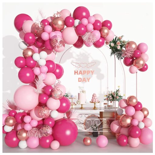 160pcs Pink Balloon Arch Garland Kit Hot Pink RoseGold Chrome Balloons for Birthday Party ...