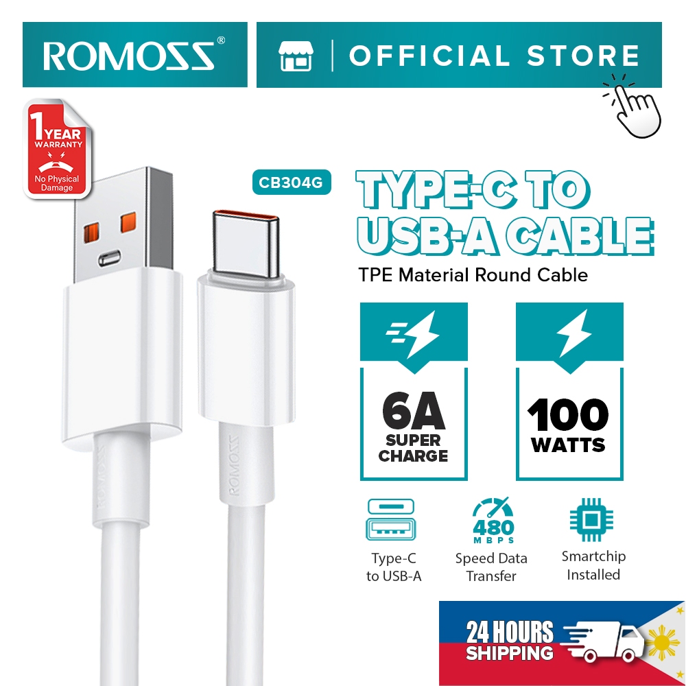 Romoss CB304G 6A 100W USB to Type-C/USB-C Fast Charging Data Cable | Shopee Philippines