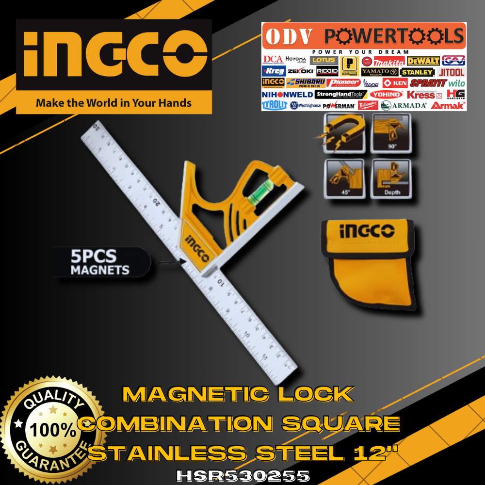 INGCO Magnetic Lock Combination Square Stainless Steel 12" HSR530255 ...